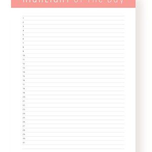 Printable Highlight of the Day Template, Day Highlight Page, Memory ...