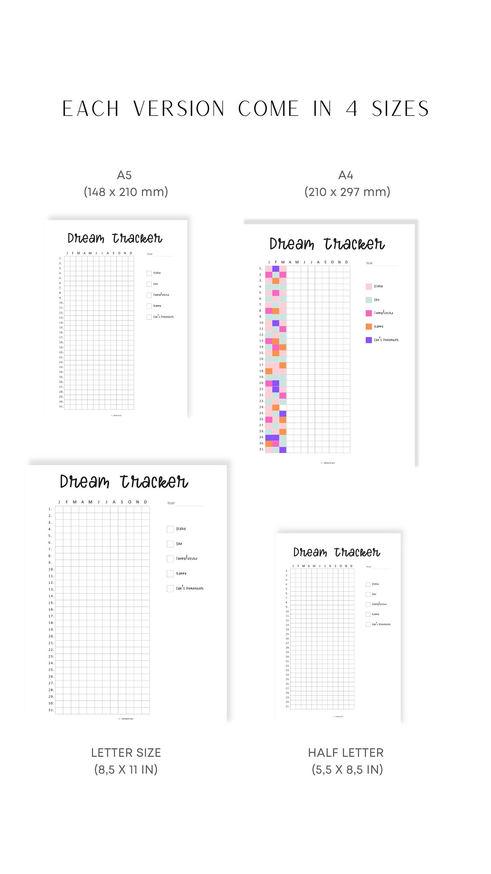 One Year Dream Tracker Printable, Dream Journal, Dream Tracker, PDF, 2 ...