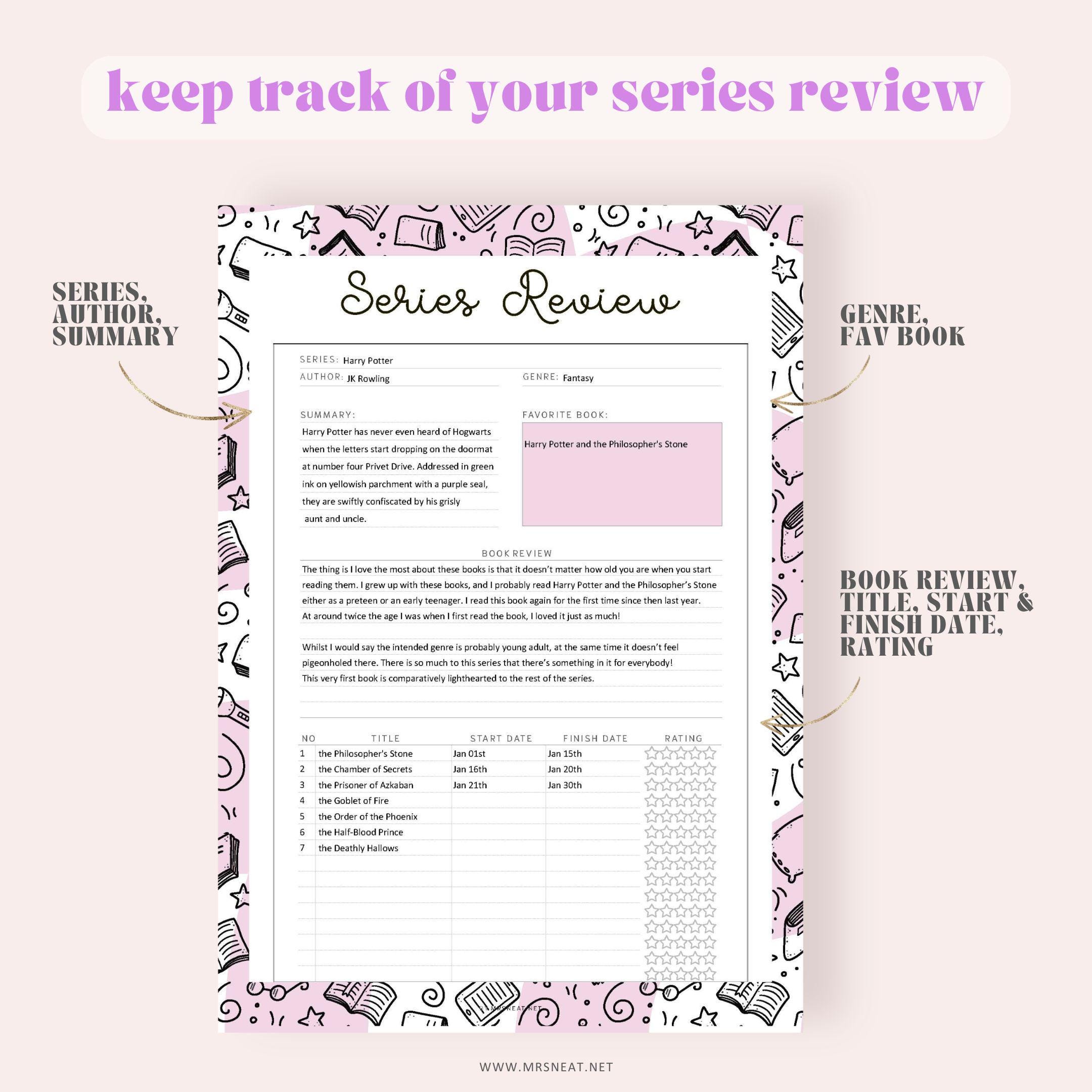 FILLABLE Book Series Tracker PRINTABLE: Reading List Planner (a4/a5 ...