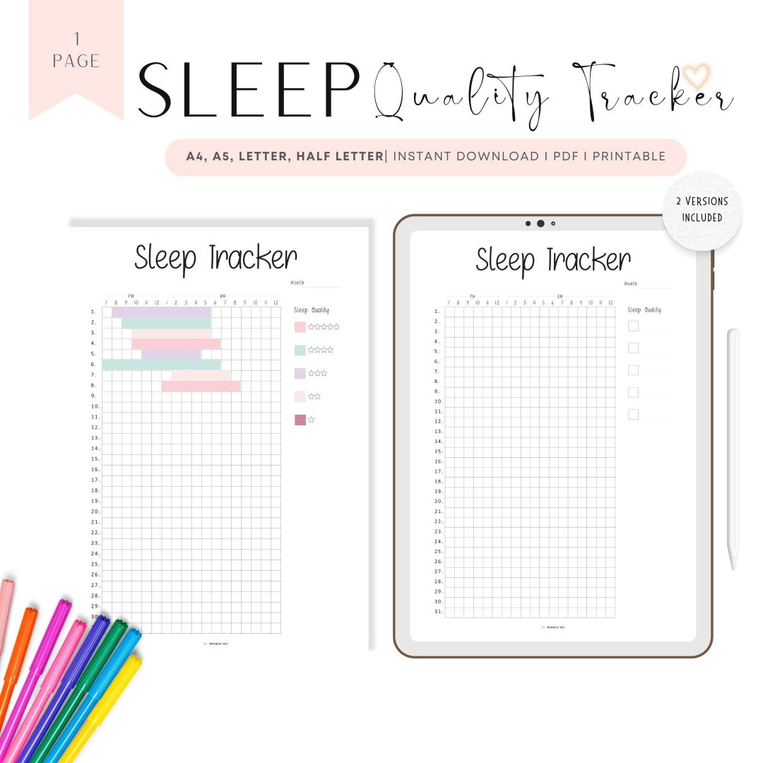 Sleep Tracker Printable, Sleep Quality Journal, Monthly Sleep Log ...
