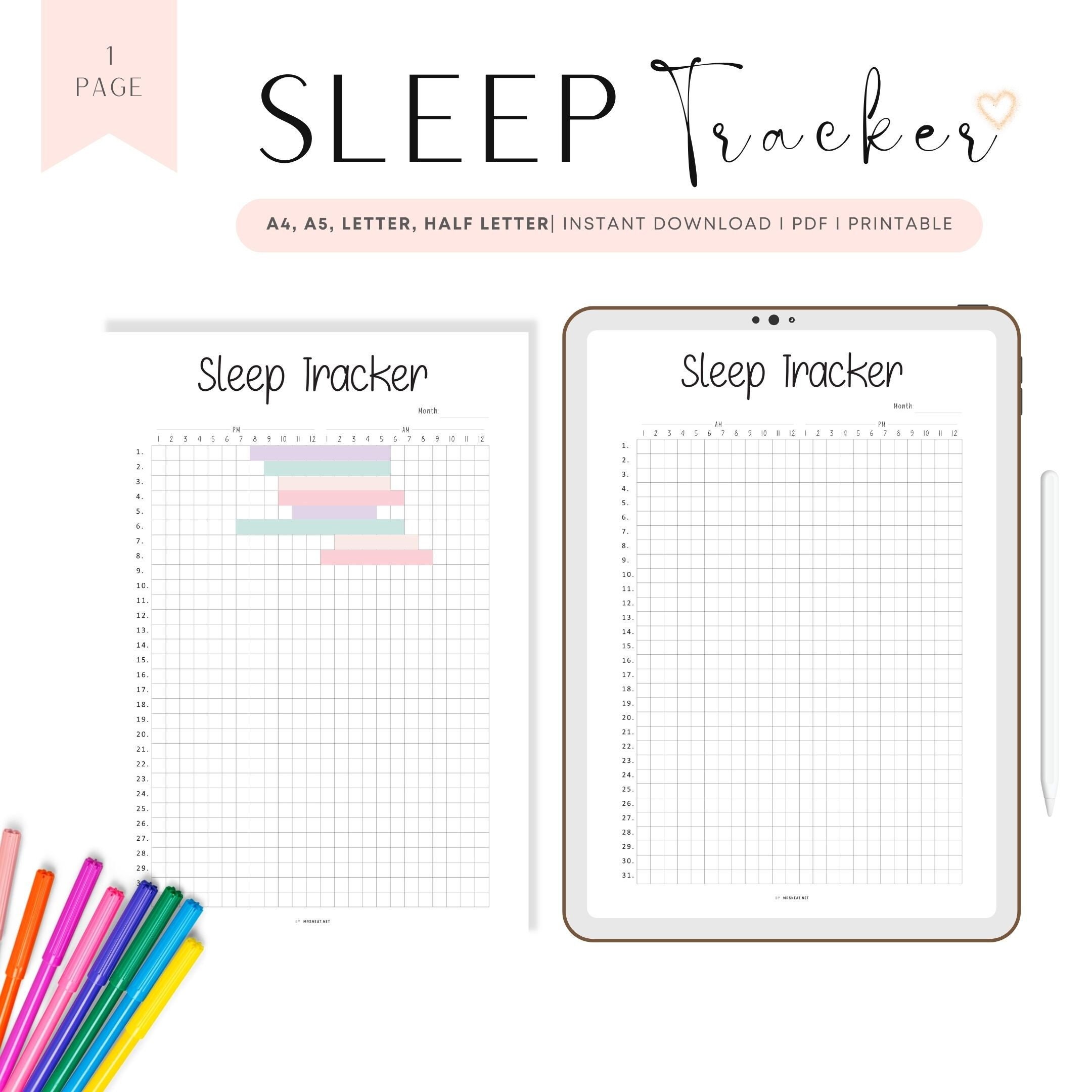 Sleep Tracker Printable, Monthly Sleep Log, Sleep Journal, PDF, A4, A5 ...