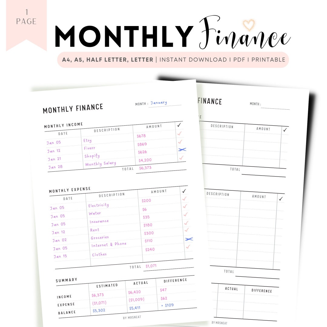 Fillable Finance Overview Printable, Budget Template, Budget Planner ...