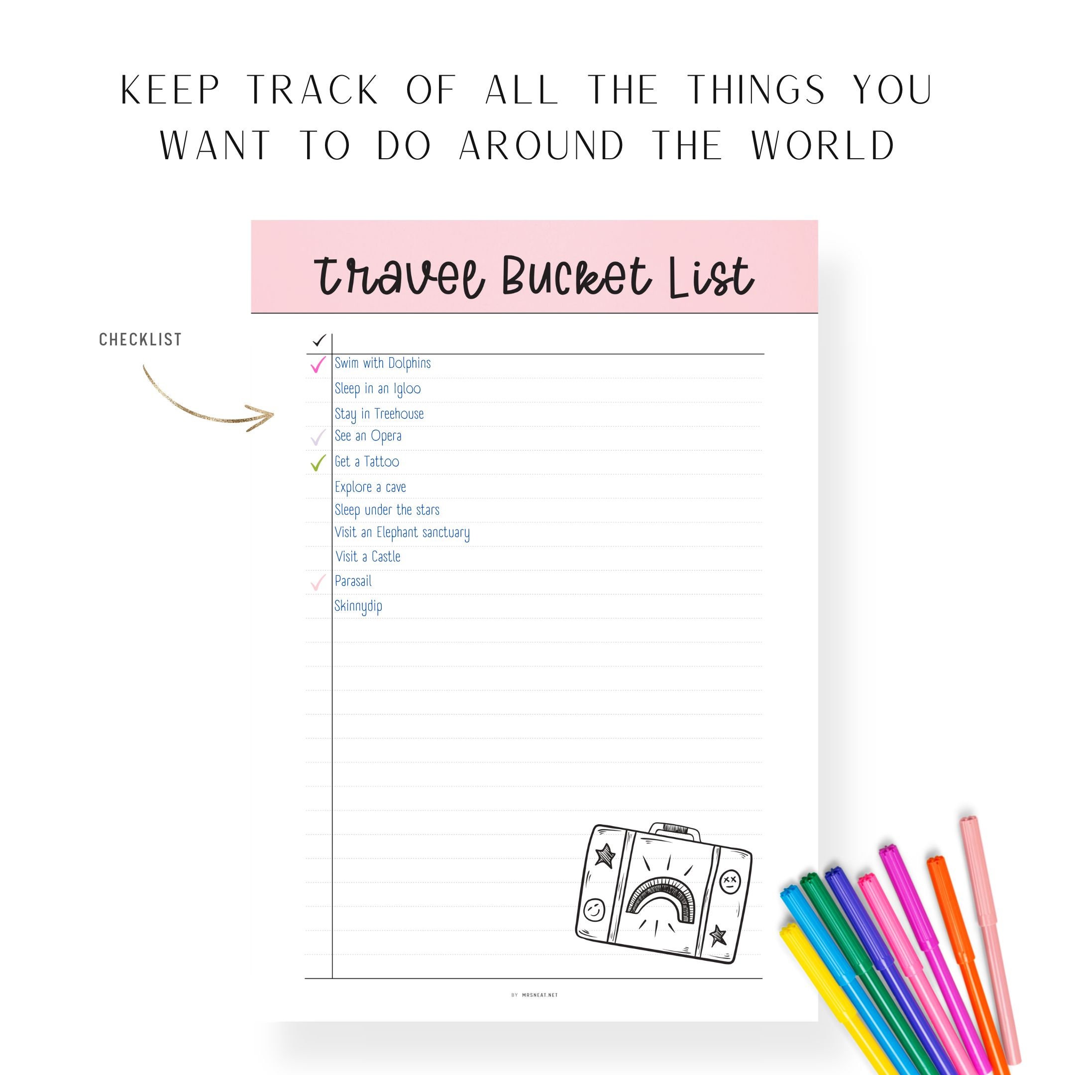 Printable Travel Bucket List Template, Fillable Bucket List Journal ...