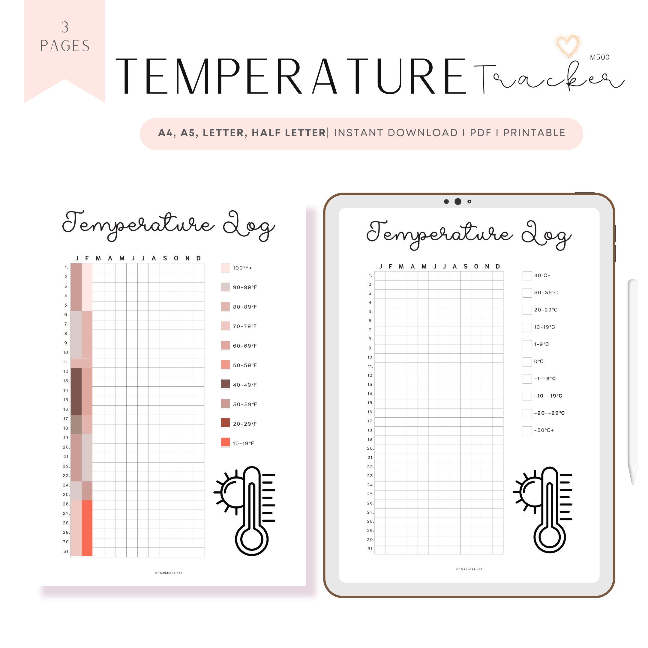 Temperature Log Printable, Temperature Tracker, Weather Tracker ...
