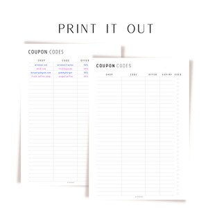 Fillable Coupon Code Tracker PRINTABLE, Coupon Code Template, Coupon Code Pages, Discount ...