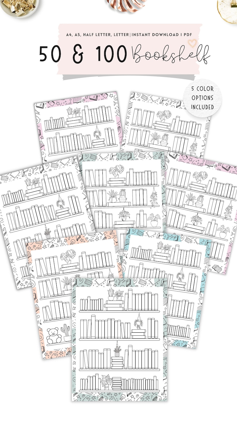 Bookshelf Reading Tracker PRINTABLE: 50 & 100 Books (digital Download ...