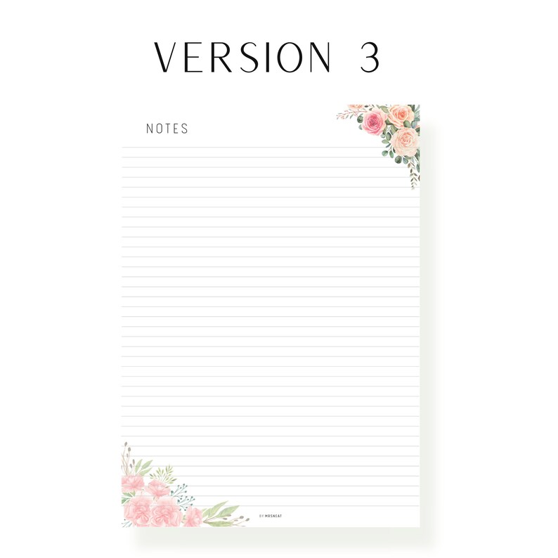 Fillable Floral Notes Page Printable, Notes Page Template, Writing ...