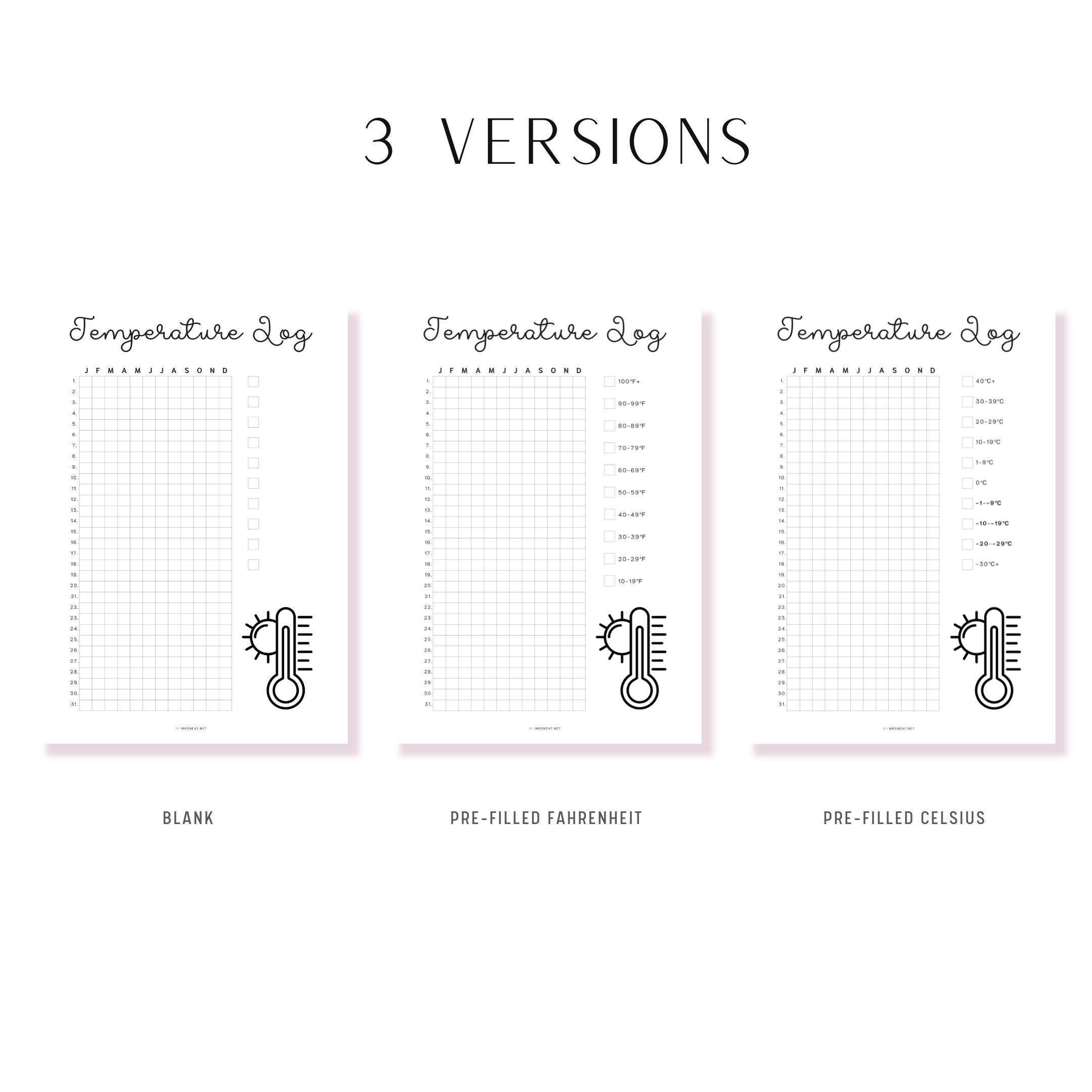 Temperature Log Printable, Temperature Tracker, Weather Tracker ...