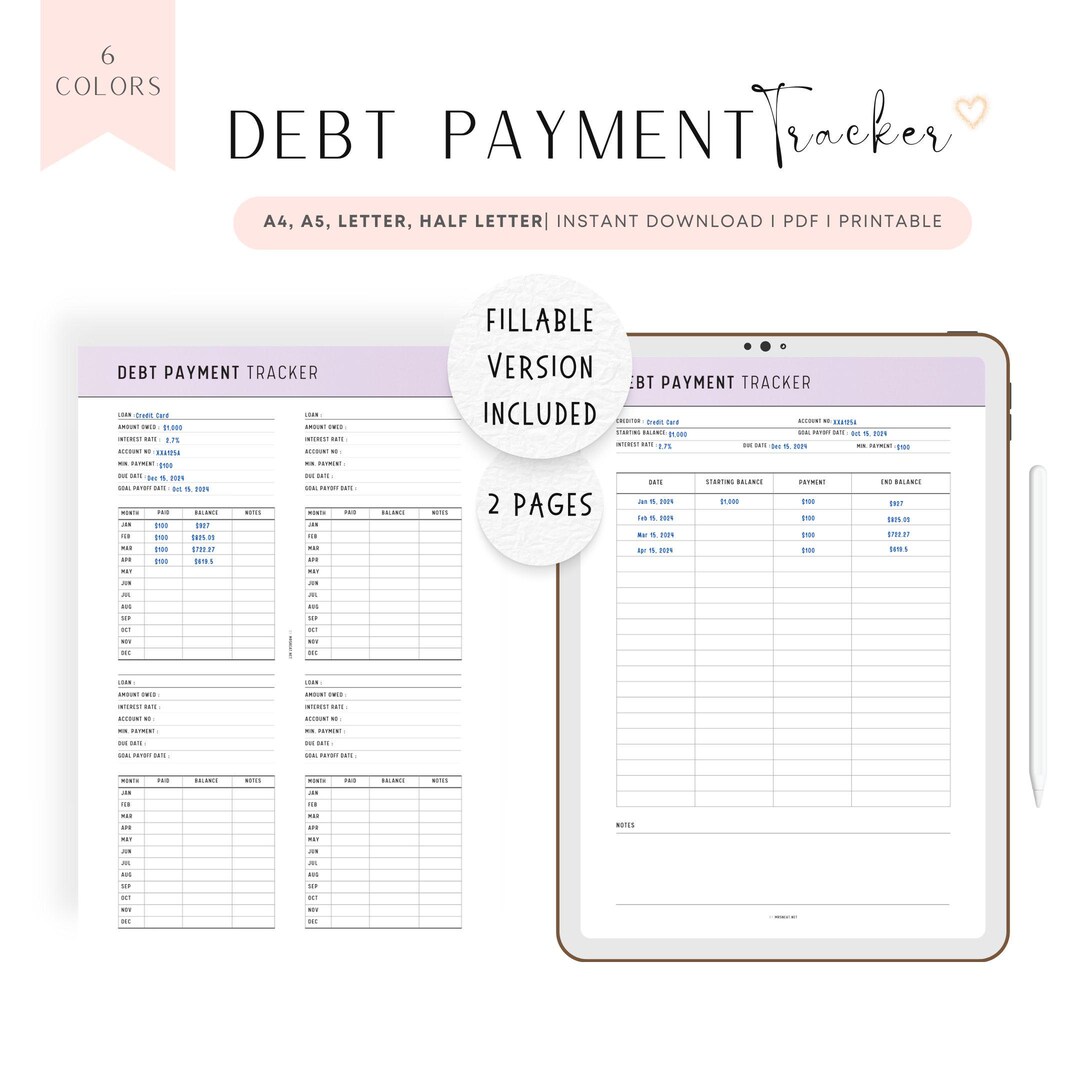 Printable Debt Payment Tracker, Fillable Debt Payoff Tracker, Debt ...