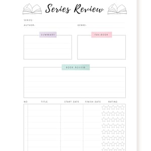 Series Review Tracker PRINTABLE: Fillable Book Review Planner (PDF) - Etsy