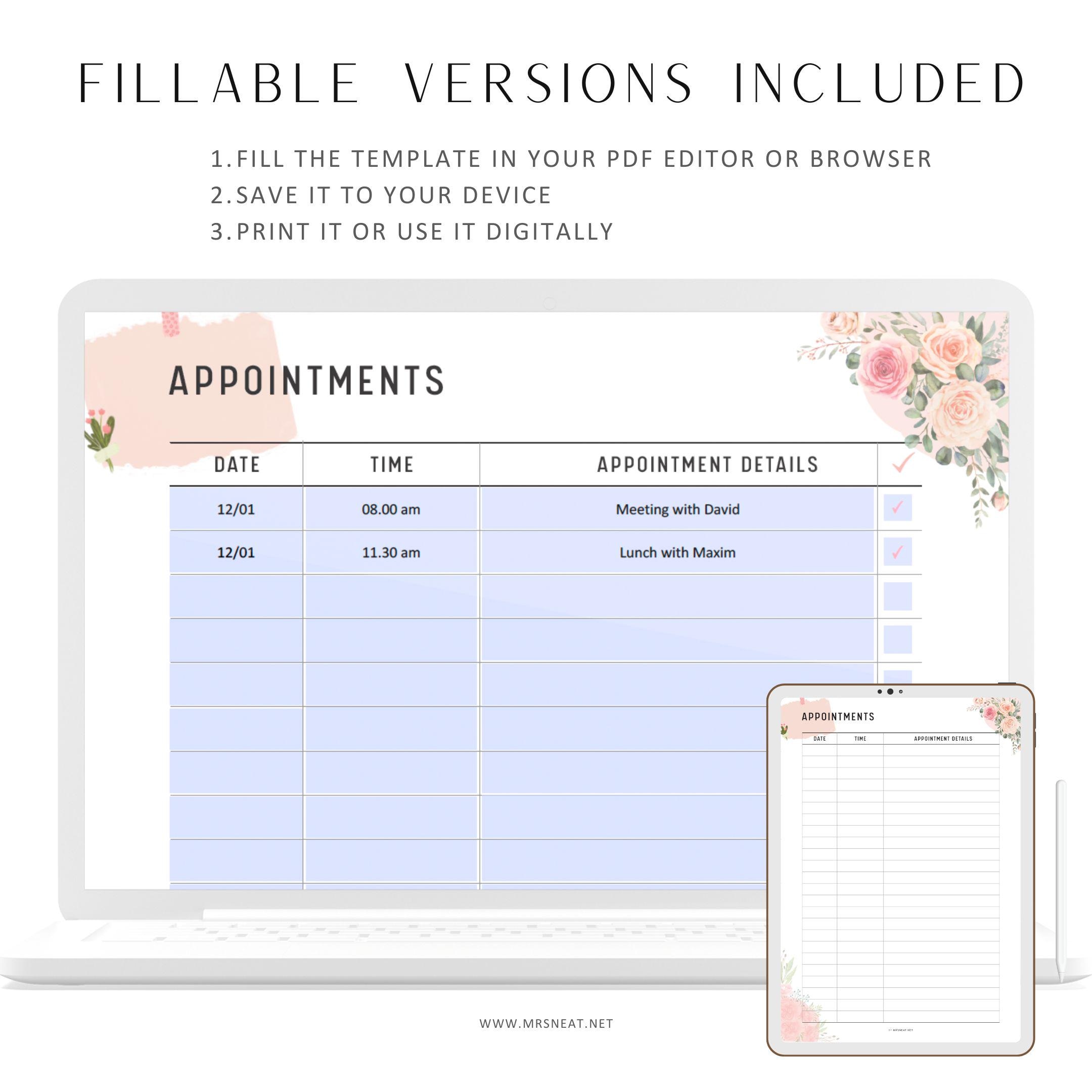 Fillable Appointment Tracker Printable, Appointment Tracker Template ...