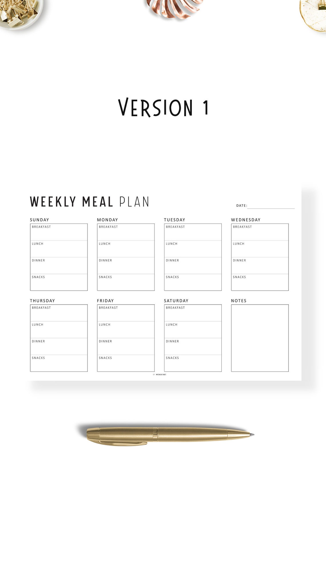Colorful Printable Weekly Meal Planner Landscape, Food Diary, Meal ...