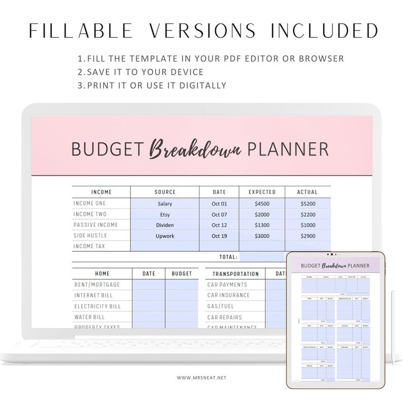 Budget Breakdown Planner Template PRINTABLE: FILLABLE PDF, (A4, A5 ...