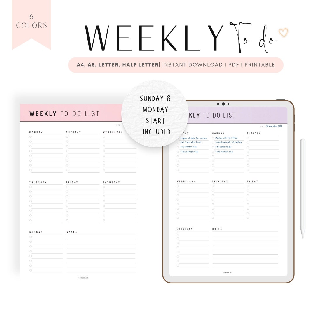 Fillable Weekly to Do List Printable, Weekly Task List Template ...