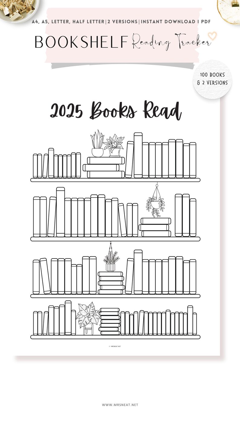 Bookshelf Reading Tracker, 100 Books, Dated & Undated (PDF Printable ...