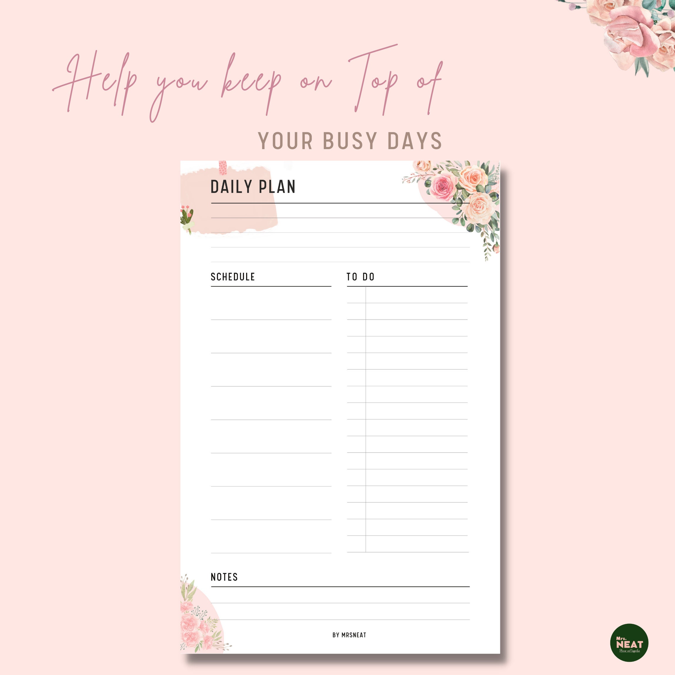 Floral Daily Planner Printable Schedule Template to Do List - Etsy