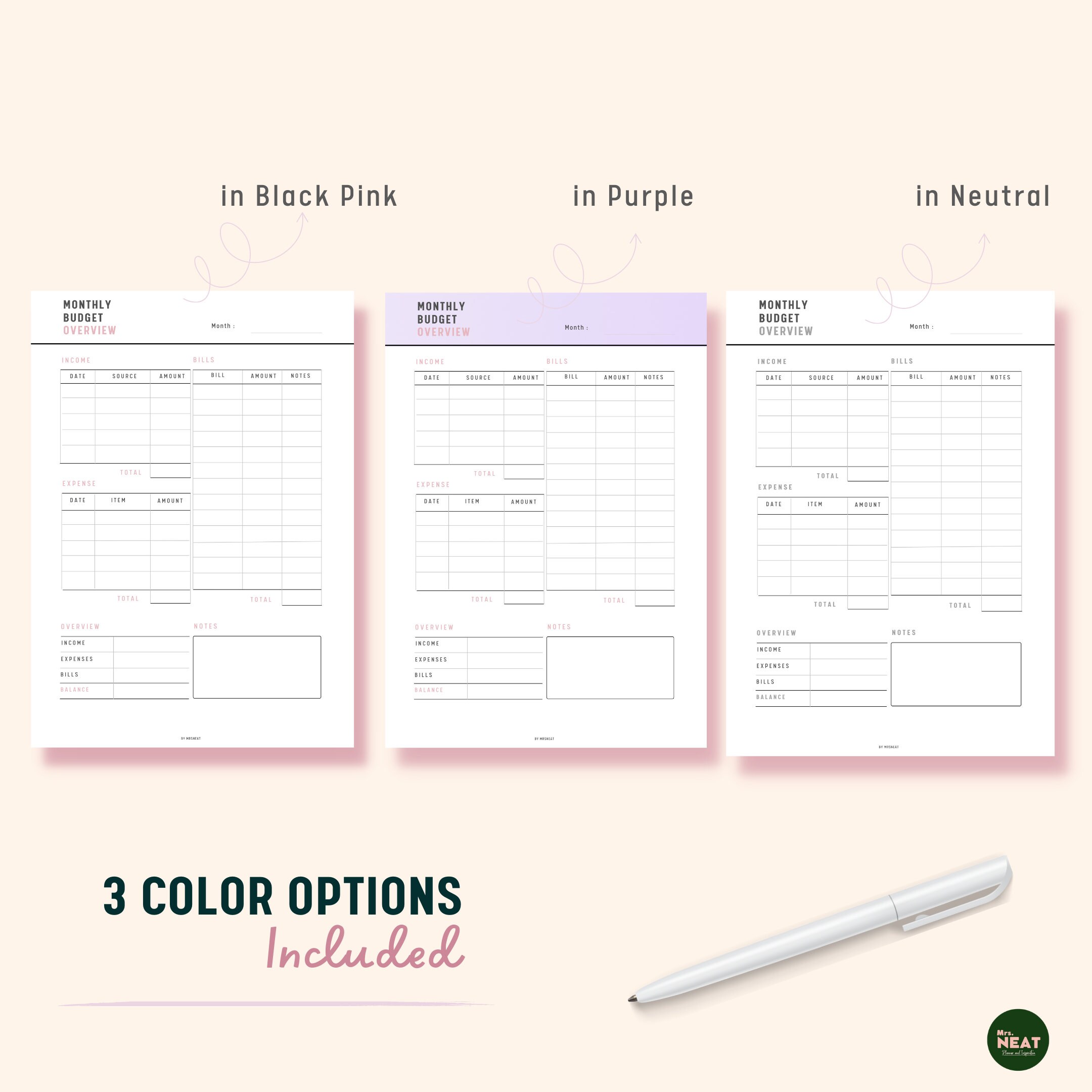 Monthly Budget Overview, Budget Planner Printable, A4, A5, US Letter - Etsy