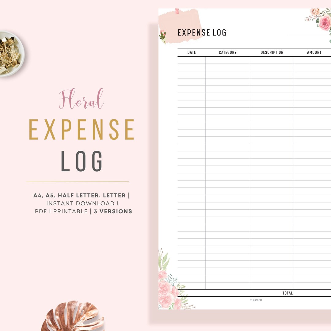 Floral Expense Log Printable, Spending Tracker Template, Fillable ...