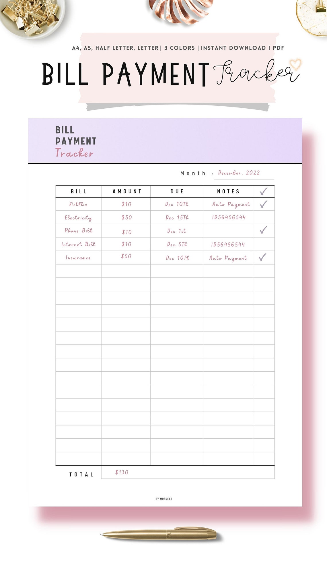 Bill Payment Tracker Printable, Spending Tracker Sheet, Bill Tracker ...