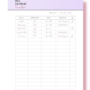 Bill Payment Tracker Printable, Spending Tracker Sheet, Fillable Bill ...