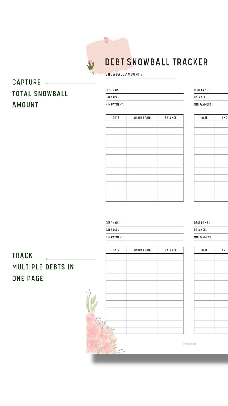 Fillable Debt Snowball Tracker Printable, Simple Debt Template, Debt ...