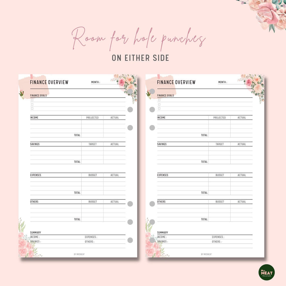Floral Monthly Finance Overview Printable, Budget Organizer, Income ...