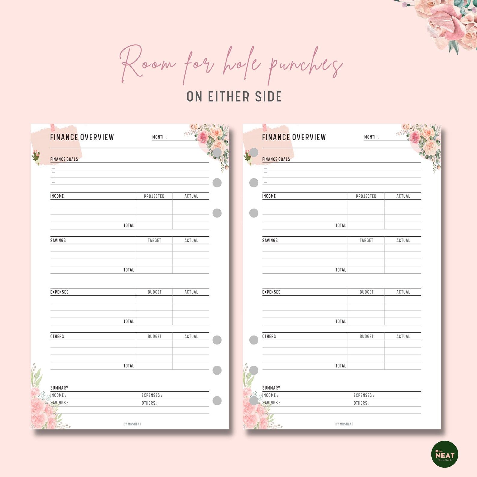 Floral Monthly Finance Overview Printable, Budget Organizer, Income ...
