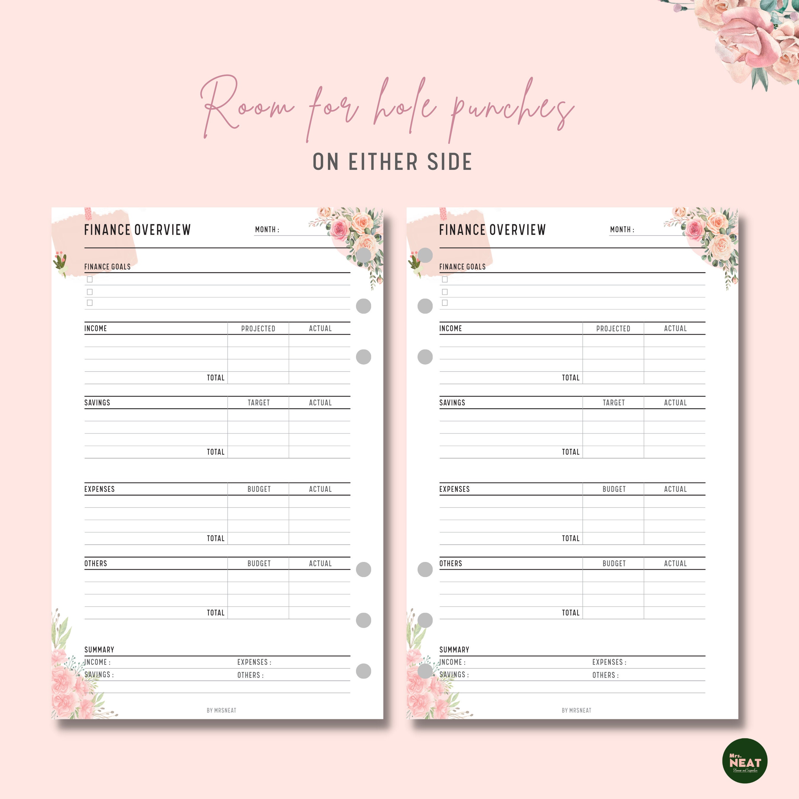 Floral Monthly Finance Overview Printable, Budget Organizer, Income ...