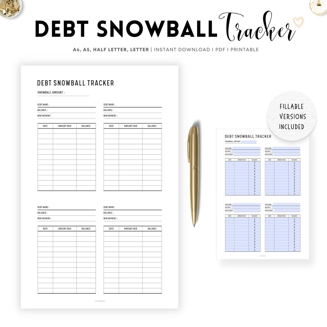Debt Snowball Tracker PRINTABLE: Repayment Sheet, FILLABLE PDF, A4/a5 ...
