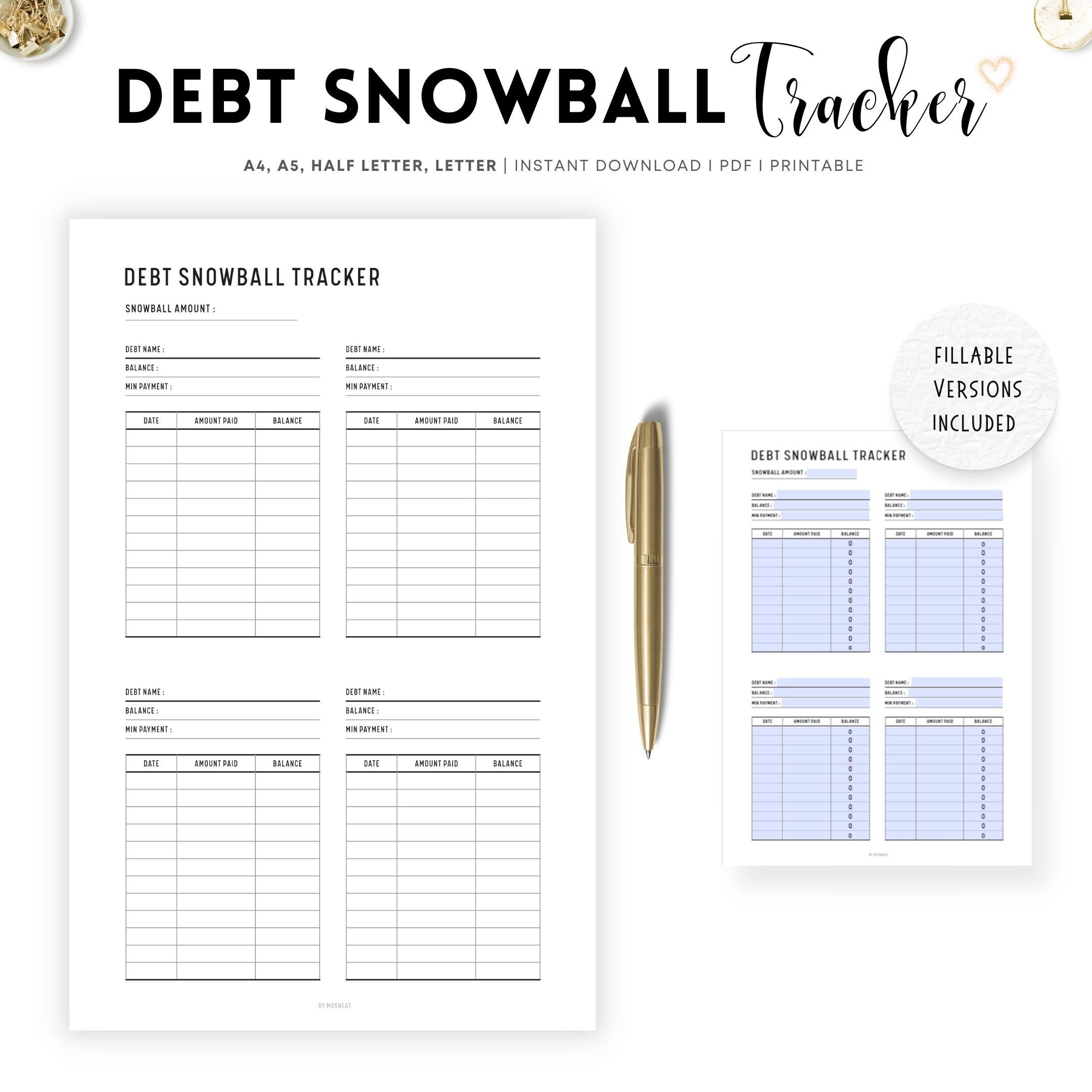 Debt Snowball Tracker Printable: Repayment Sheet, Fillable PDF, A4/a5 ...