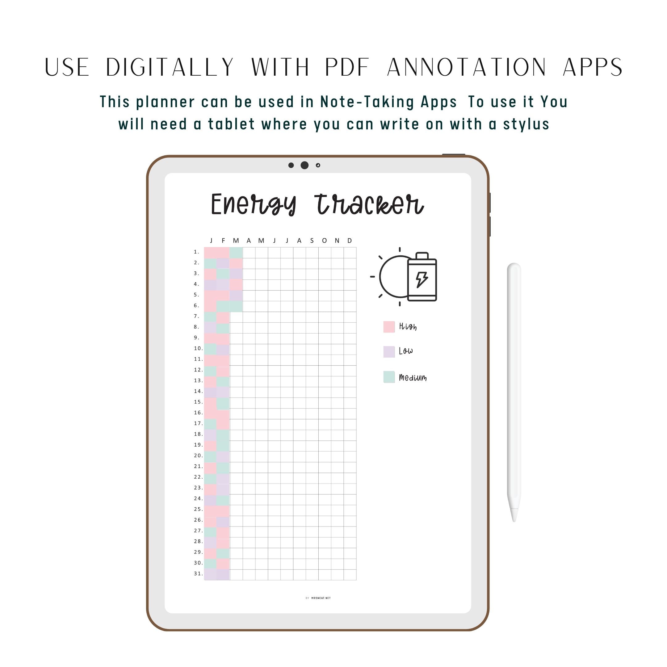 Yearly Energy Tracker Template Printable, Mood Tracker, Health Journal ...