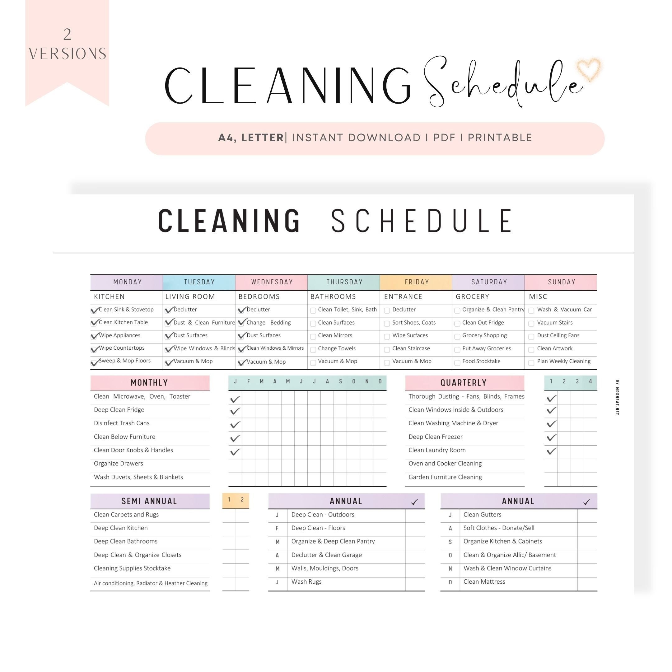 Colorful Cleaning Schedule Template, Fillable Cleaning Checklist ...