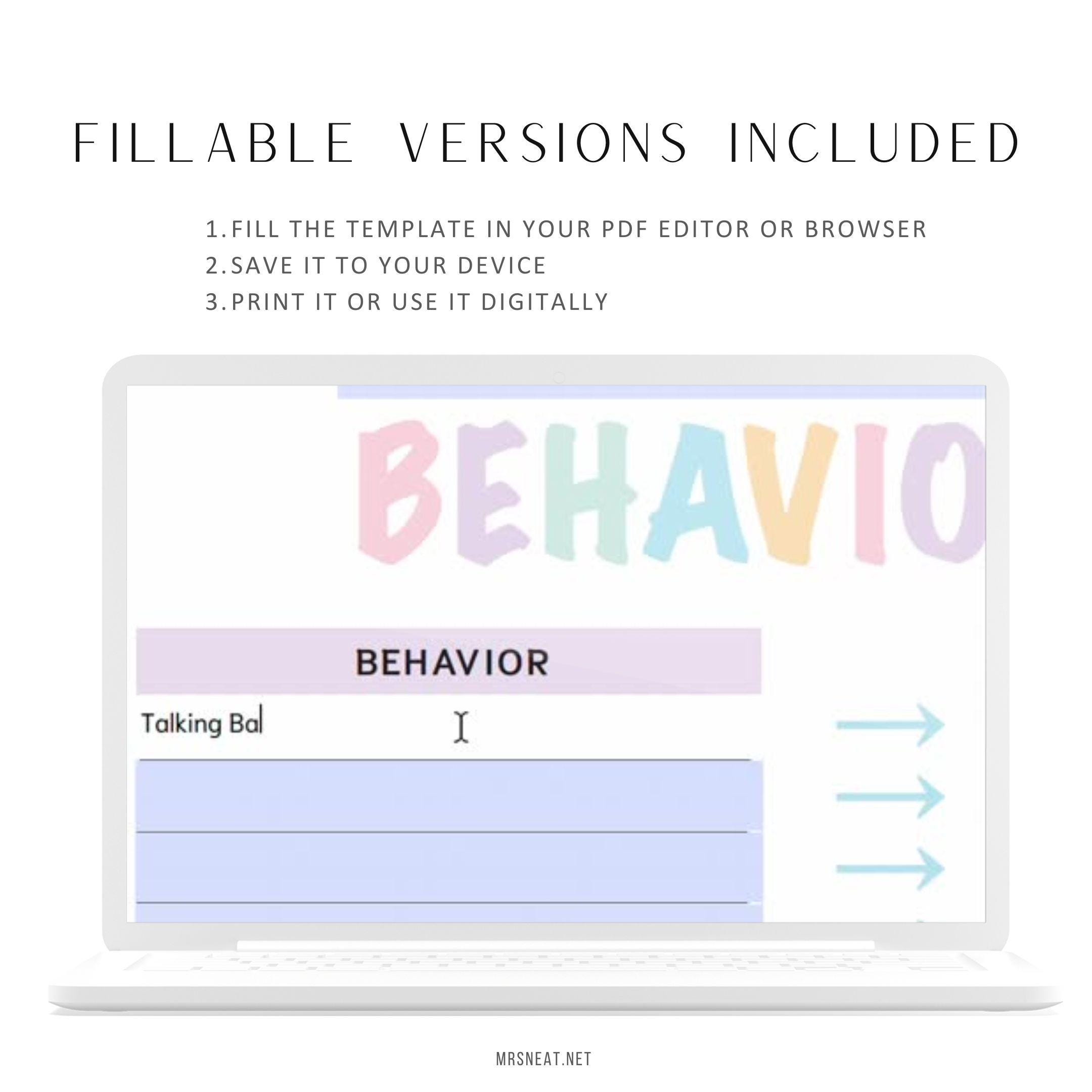 FILLABLE Behavior Chart for Kids: PRINTABLE Behavior Tracker (PDF) - Etsy