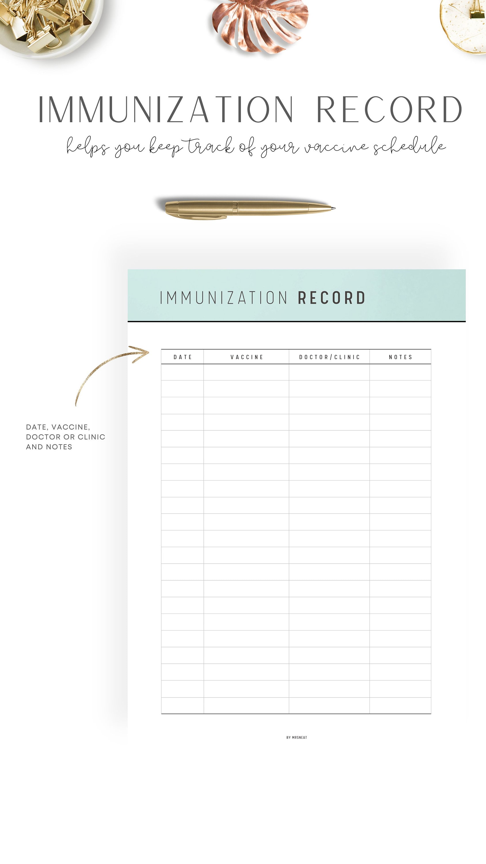 Printable Immunization Record, Vaccine Record Template, PDF, A4, A5 ...