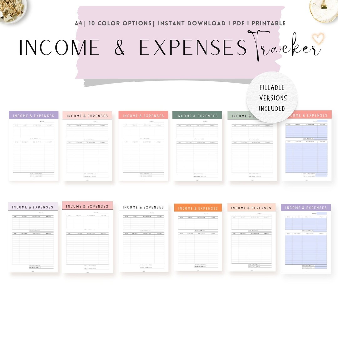 Income and Expense Tracker Template Printable, Income and Expenses in ...