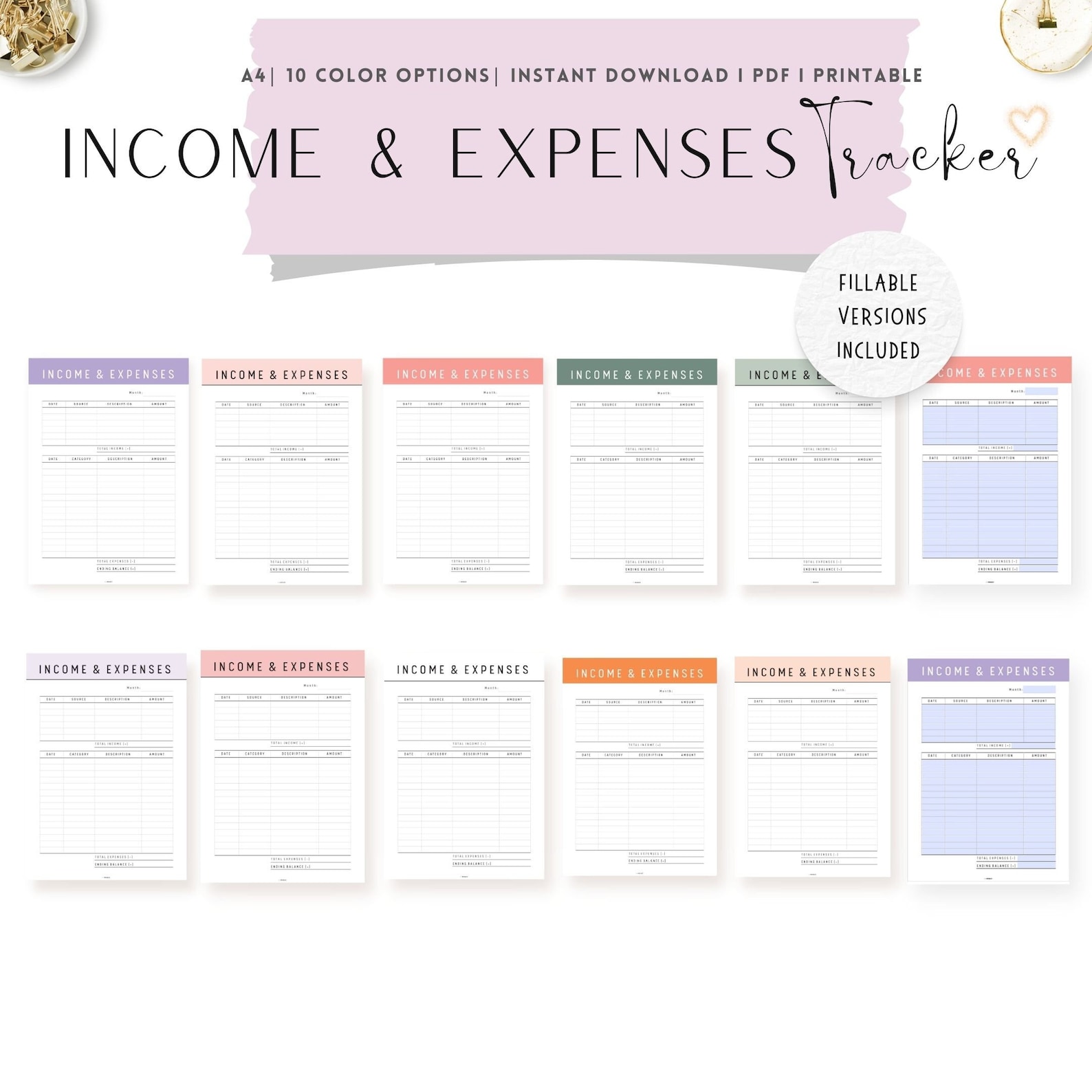 Income and Expense Tracker Template Printable, Income and Expenses in ...
