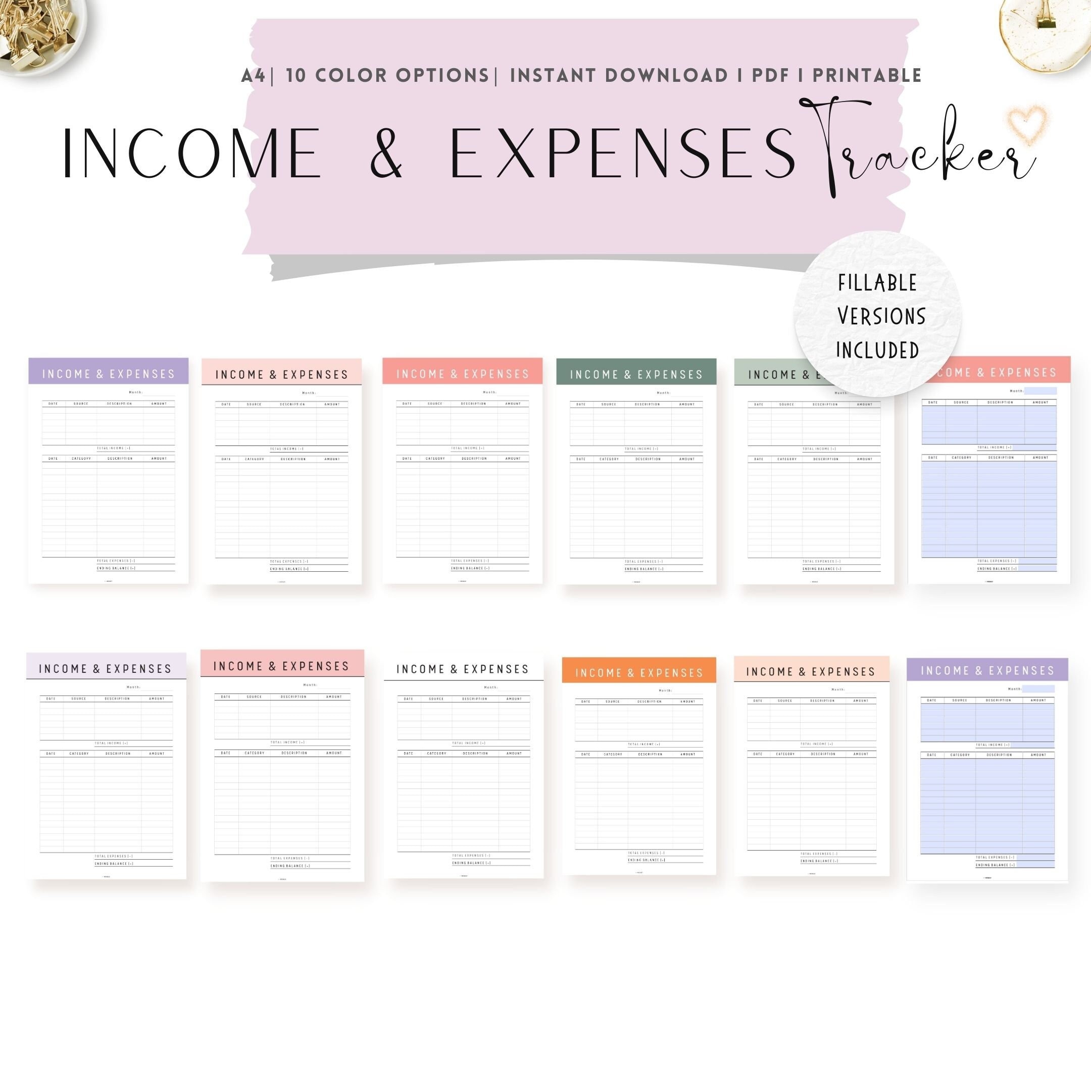 Income and Expense Tracker Template Printable, Income and Expenses in ...