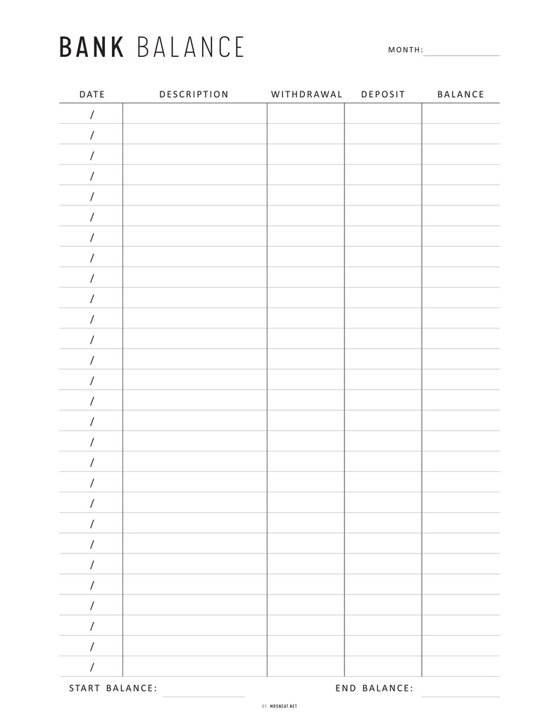 Bank Balance Sheet PRINTABLE, Savings Tracker, Banking Record, Finance ... Bank Balance Sheet PRINTABLE, Savings Tracker, Banking Record, Finance ...