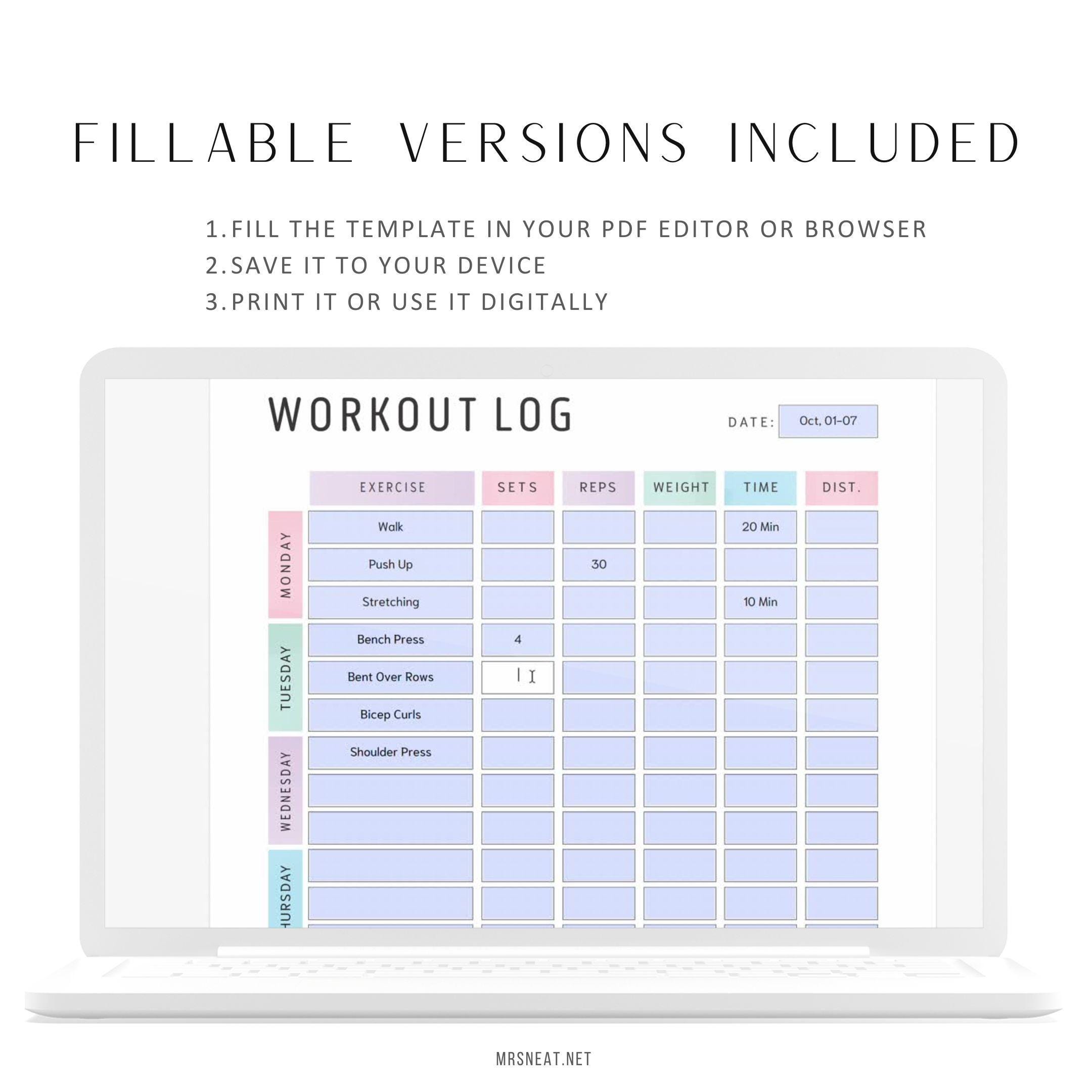 Editable Weekly Workout Log Printable, Daily Workout Planner, Exercise ...