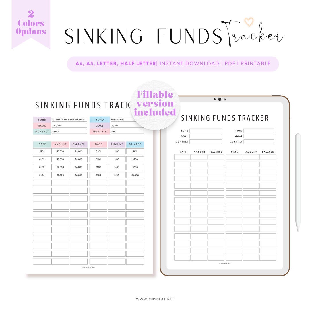 FILLABLE Sinking Funds Tracker PRINTABLE: Savings Log Template (A4, A5 ...