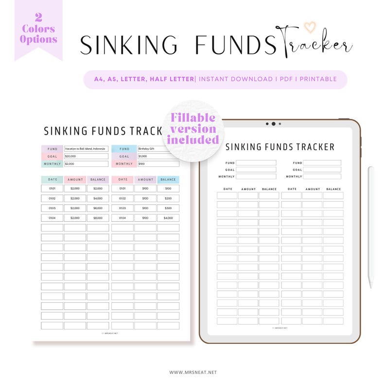 FILLABLE Sinking Funds Tracker PRINTABLE: Savings Log Template (A4, A5 ...