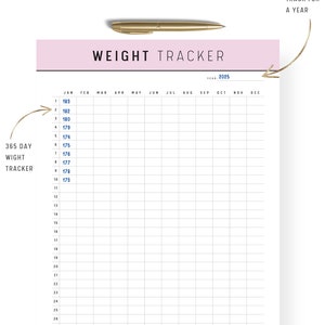 365 Day Weight Tracker Printable, Daily Weight Journal, Weight Loss ...