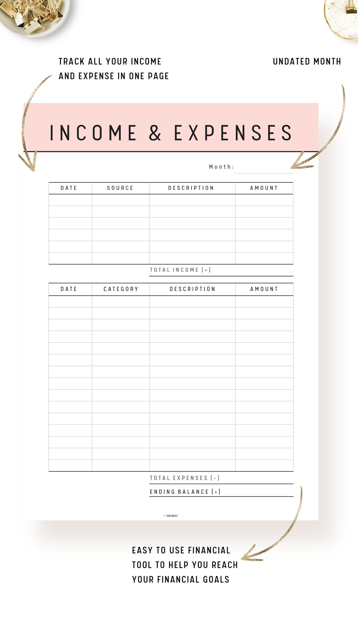 Income and Expense Tracker Template Printable, Income and Expenses in ...