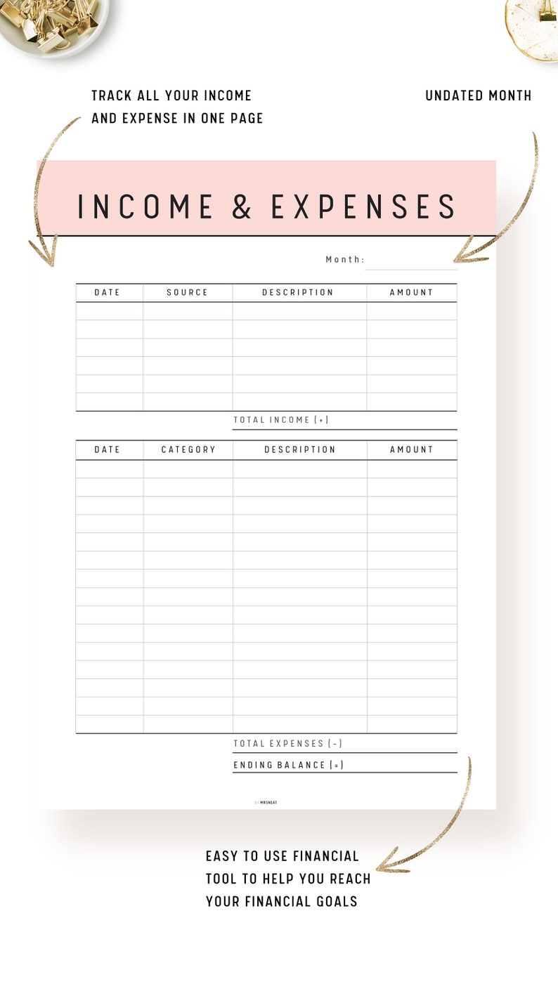 Income and Expense Tracker Template Printable, Income and Expenses in ...