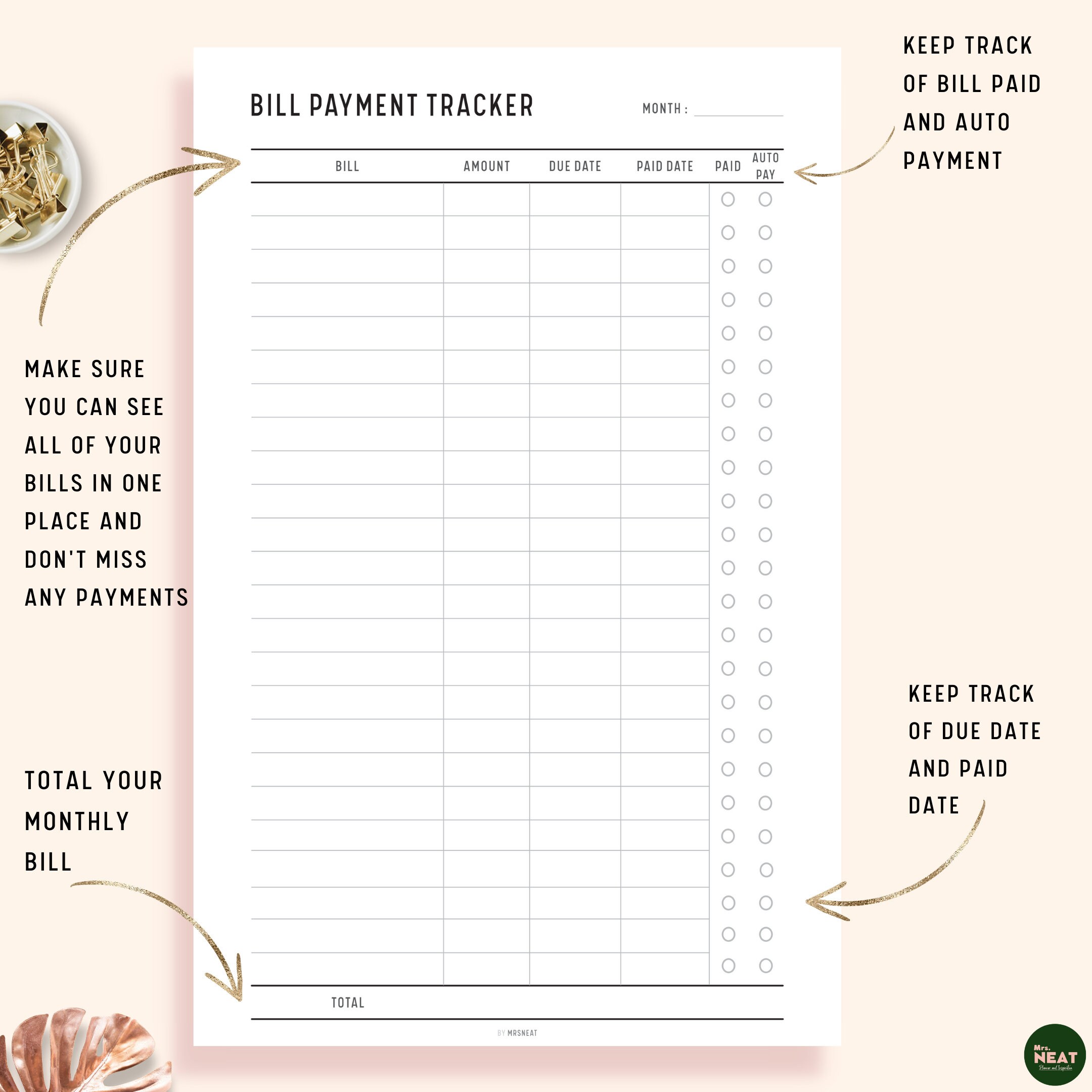 Bill Payment Tracker Printable, Monthly Payment Tracker, Bill Tracker ...