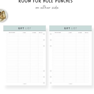 Gift List Template Printable, Fillable Gift List for Birthday, Gift ...