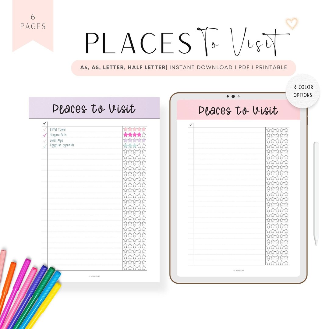 Fillable Places to Visit Template Printable, Places to Visit List, Best ...