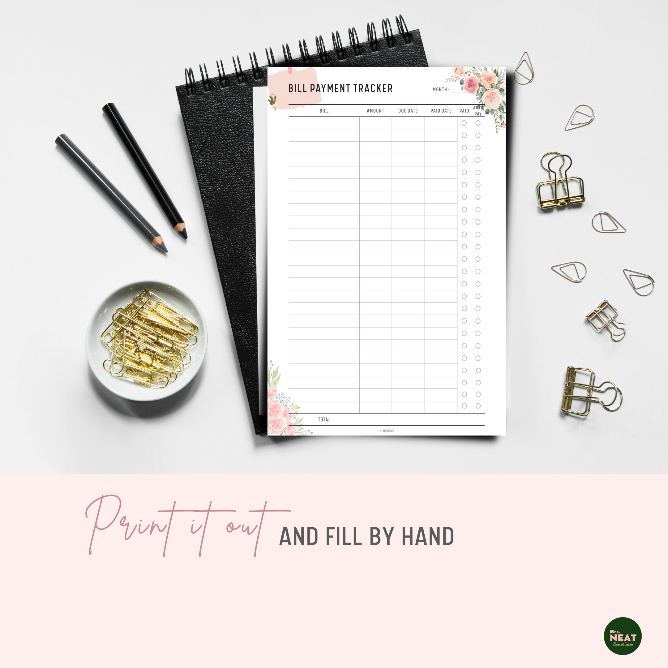 Floral Monthly Bill Payment Tracker Printable Bill Tracker - Etsy