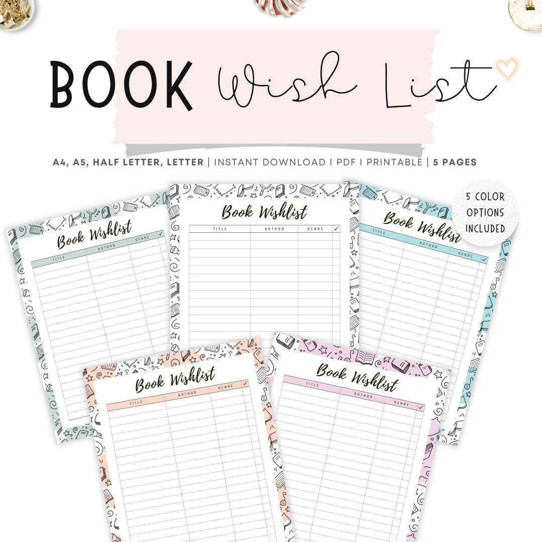 Reading Wish List Printable, Book Wishlist Template, Reading Log ...