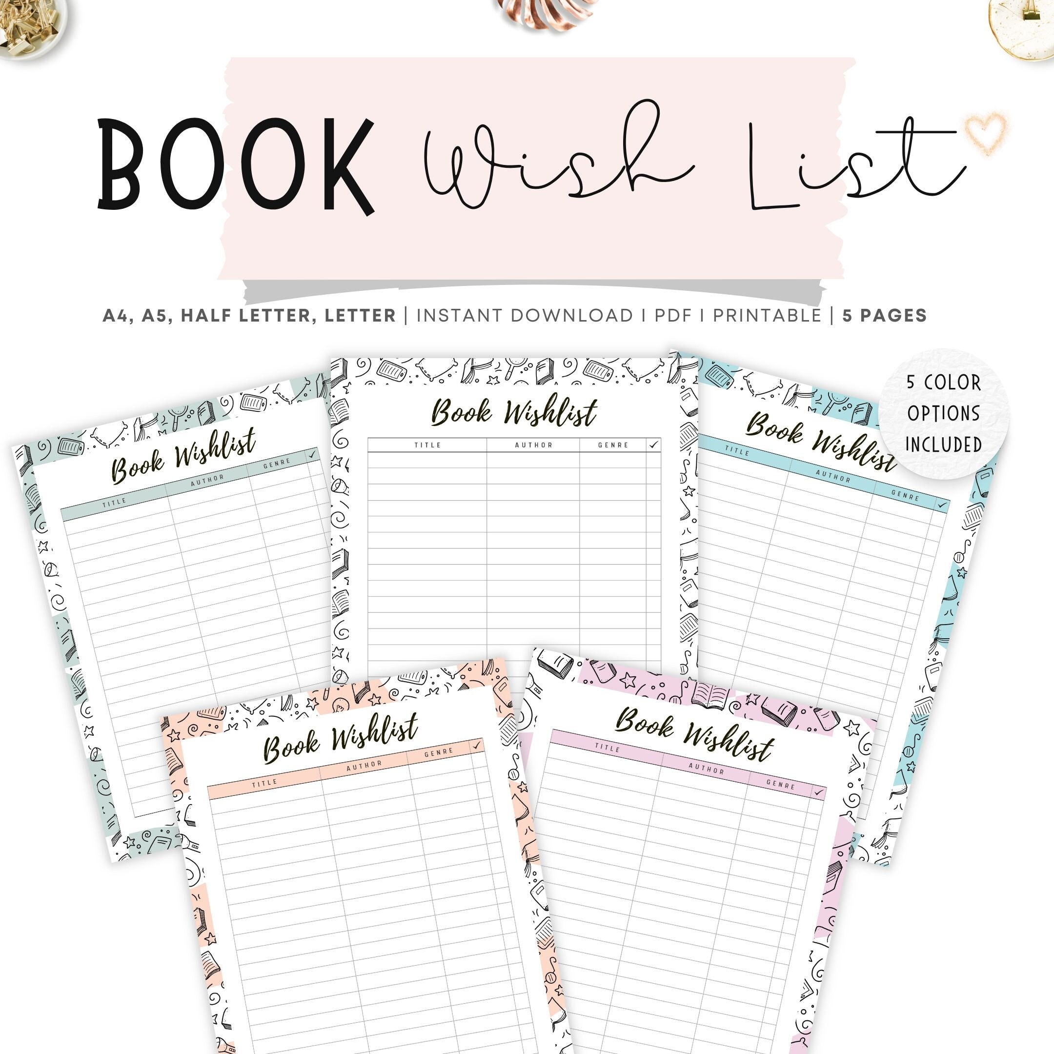 Reading Wish List Printable, Book Wishlist Template, Reading Log ...